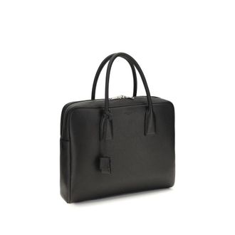 Saint Laurent Calfskin Leather Top Handle Bag - Black