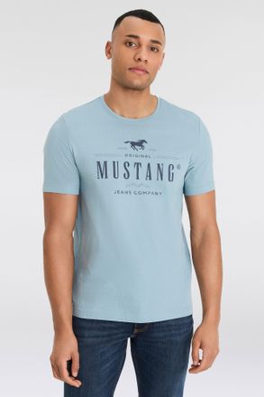 Mustang T-Shirt MUSTANG MU Style Alex C Print, Herren, Gr. XXL (60/62), blau (smoke blau), Jersey, Obermaterial: 100% Baumwolle, bedruckt, Rundhals, Shirts T-