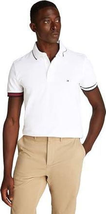 Tommy Hilfiger Polo Manches Courtes Homme Flag Cuff Slim Fit, Blanc (White), XXL
