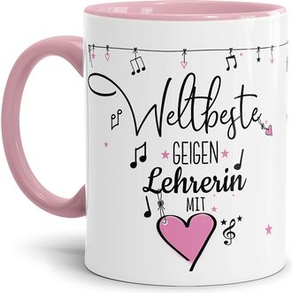 Tassendruck Berufe Tasse - Weltbeste Geigen Lehrerin - Geschenk für die weltbeste Musiklehrerin, Musikunterricht, Lehrerin - Keramik Innen & Henkel Rosa, 300 ml I