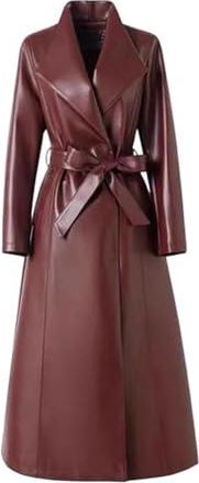 Generic Trench-coat en simili cuir pour femme Printemps Automne - &Eacute;l&eacute;gant Slim Ouvert sur le devant Ceinture X-Long Jacket Outwear, 2, XS