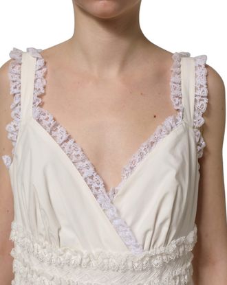 Dolce & Gabbana Womens White Cotton Poplin Ruffled Midi Dress Nylon