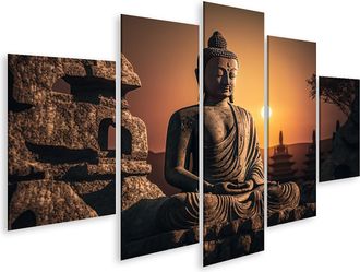 Islandburner Bild auf Leinwand Buddha Statue bei Sonnenuntergang im alten Tempelgarten Bilder Wandbilder Poster