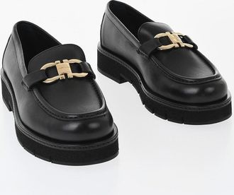 Ferragamo Leather Loafers MARYAN LUG With Gold Gancini Detail Salvatore Ferragamo
