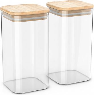 Arendo Vorratsgl&auml;ser mit Deckel - 2er Set - Beh&auml;lter aus Glas - hitzebest&auml;ndig - Vorratsdosen mit Bambusdeckel - luftdicht - f&uuml;r M&uuml;sli Zucker Mehl Kaffee Rei