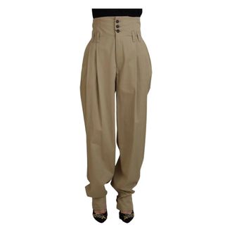 Dolce & Gabbana Femme, Pantalons, Brun, Taille: 36 FR Pantalon Marron en Coton &agrave; Taille Haute et Coupe Fusel&eacute;e