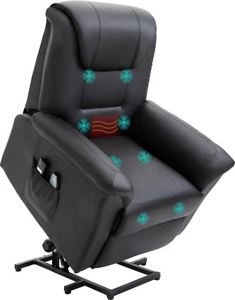 HOMCOM Fernsehsessel mit Aufstehhilfe Elektrisch Relaxsessel mit Liegefunktion, Heiz- und Massagefunktion, Massagesessel TV-Sessel mit Seitentasche und Fernb