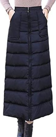 Minetom Femme Maxi Jupe en Duvet Taille Haute Vintage Retro Jupe Longue A-Line dhiver Longue Et Chaude Jupe en Duvet D1 Noir L