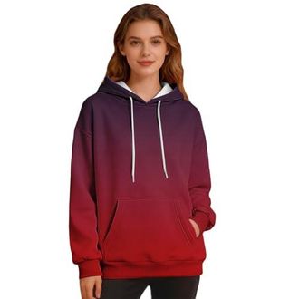 Generic Pull &agrave; capuche tendance d&eacute;grad&eacute; pour femme, pull &agrave; manches longues, pull &agrave; capuche surdimensionn&eacute; confortable, streetwear, haut d&eacute;contract&eacute;, coupe amp