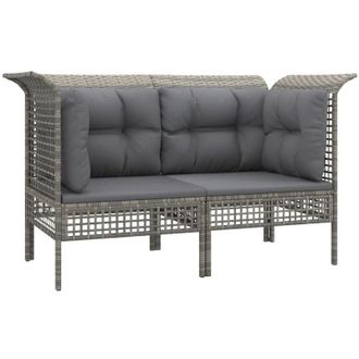 vidaXL Garten-Ecksofas mit Kissen 2 Stk. Grau Poly Rattan Vidaxl