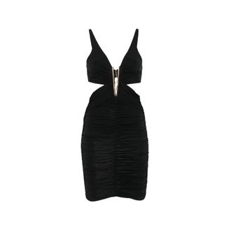 Elisabetta Franchi V-Ausschnitt Raffiniertes Kleid mit Cut-Out - - Dresses - Damen - Schwarzk - M