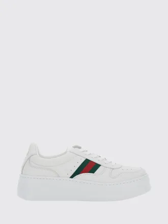 Gucci Baskets basses en cuir de veau avec bande Web et semelle plateforme