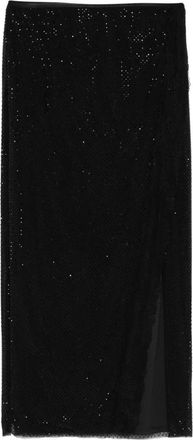 Self Portrait Femme, Jupes, Noir, Taille: 36 FR Jupe Midi avec Strass et Fente en Dentelle