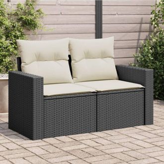 vidaXL Vidaxl - Canap&eacute; de jardin avec coussins 2 places noir r&eacute;sine tress&eacute;e