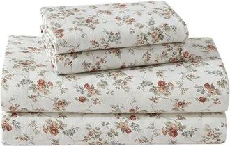Laura Ashley Bettwäsche-Set für Kingsize-Bett, Baumwoll-Flanell-Bettwäsche, gebürstet für zusätzliche Weichheit und Komfort (Le Fleur Orange, King)