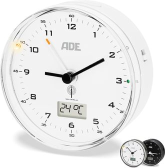 ADE Funk wecker analog ohne Ticken | Uhr mit Temperaturanzeige und Kalender | lautloser analoger Wecker mit Licht | Funkwecker mit Batterie | kleine Uhr z