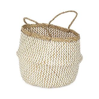 Compactor Panier Belly L, 35x35x32 cm, Blanc, Fibre Naturelle et Papier, Fait Main au Vietnam