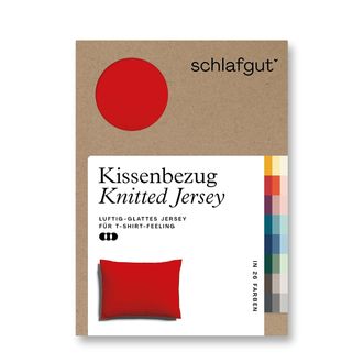 Schlafgut Knitted Jersey Kissenbezug 70x90 cm Red Deep Uni weicher Premium Kopfkissenbezug einzeln, faltenfrei mit Elasthan