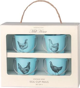 Eddingtons Eierbecher-Set, 4-teilig, Vintage-Design, Motiv: Eimer, Cremefarben, in Geschenkbox, blau