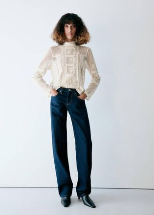 Mango Blouse brod&eacute;e &agrave; col montant &eacute;cru - Femme - S - MANGO