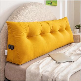 Generic Dreieckige Kopfteilkissen, Dreieckiges Gro&szlig;es Lesekissen for Die R&uuml;ckenlehne, Abnehmbare Und Waschbare Bettkissen, Bettruhe-Wurfkissen(Orange-Yellow,3