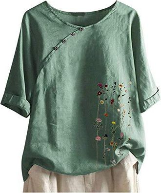 Generic Chemisier en lin pour femme &agrave; manches longues m&eacute;di&eacute;vales - Chemise en lin pour femme - Grande taille - Chemisier d&eacute;t&eacute; en mousseline - Col rond - Grand