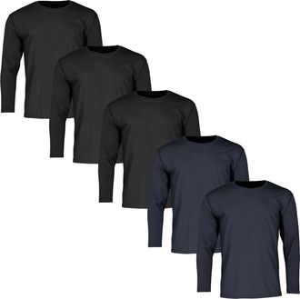 Fruit Of The Loom 5er Pack Valueweight Long Sleeve T Herren Langarm Shirt, 3xBlack +2xDeepNavy, XXL