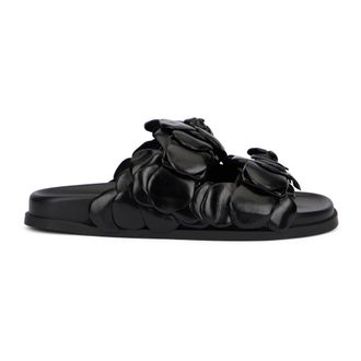 Valentino Garavani Blumige Lederschlappen - - Shoes - Damen - Schwarzk - 35 EU
