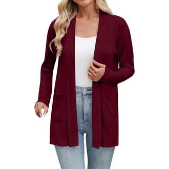Generic Gilet Femme Cardigan Long Chic Et El&eacute;gant &Eacute;t&eacute; L&eacute;ger Fluide Manches Longues Veste D&eacute;contract&eacute; Ouverte sur Le Devant Et Col en V Cardigans avec Poches