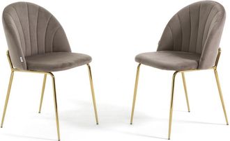 Siediti Fuori e Dentro Set mit 2 gepolsterten St&uuml;hlen aus Samt f&uuml;r K&uuml;che oder Esszimmer mit Metallbeinen Sonia (Goldbeine, Samt Taupe)