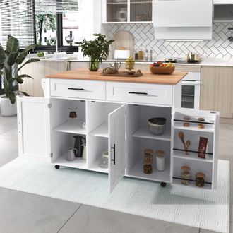 Generic Speisewagen Faltbare Arbeitsplatte Sideboard mit Schubladen Aufbewahrungstür Räder Küchenschrank Massivholzfüße umschaltbar Buffet Kabinett Schließfäc