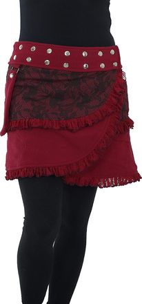 Purewonder Damen Wickelrock aus Fleece Winterrock Rock sk240 Rot Einheitsgr&ouml;&szlig;e Verstellbar