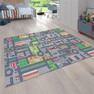 Paco Home Paco Home Tapis De Jeu Tapis Pour Enfants Chambre DEnfant Motifs Rues Avec Voiture, Gris 200x290 cm