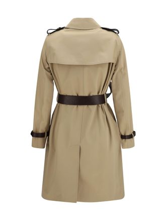 Burberry Womens Kensington Midi Leather Trench Honey Cotton Coat
