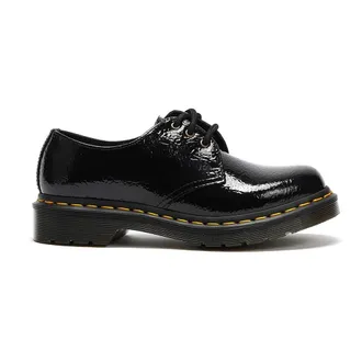 Dr. Martens Femme, Chaussures, Noir, Taille: 37 EU Chaussures Plates Vernies Effet Vieilli