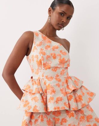 Asos Top asym&eacute;trique densemble en jacquard - Orange-multicolore