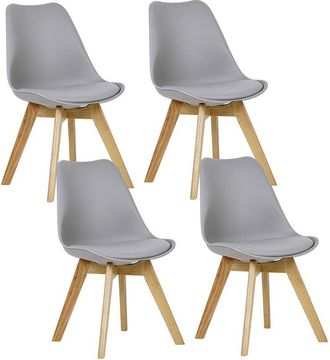 Woltu Lot de 4 Chaises de salle &agrave; manger Woltu Pied en bois, Assise en Similicuir, Style nordique, Gris