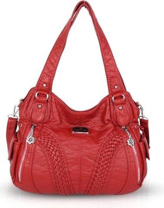 Generic Sac cabas pour femme, sac bandouli&egrave;re d&eacute;contract&eacute;, sac &agrave; main en cuir PU souple, sac tendance grande capacit&eacute;, beige 3, rouge