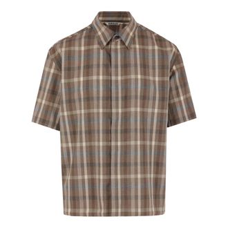 Auralee Homme, Chemises, Brun, Taille: 2XL Chemise &agrave; Manches Courtes en Laine Tropicale Super Fine &agrave; Carreaux
