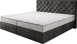 DELIFE Boxspringbett Dream-Great Mikrofaser Anthrazit Vintage 200x200 cm Bonell-Matratze PU-Topper