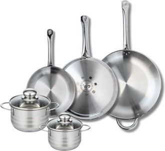 Fackelmann ELO 9885450 Batterie de cuisine 5 pi&egrave;ces, Ensemble de 3 Po&ecirc;les de cuisson 24, 28 et 32 cm et 2 faitouts 14 et 16 cm Elo Profi Brillant, inox, inductio