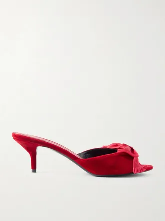 Valentino Garavani Marie A 55 Bow-detailed Satin-trimmed Velvet Mules - Red