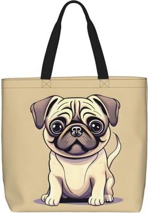 Generic Chiots Carlins De Dessin Anim&eacute; Dr&ocirc;les Sac A Main Femme Pliable Tote Bag R&eacute;utilisable Sac Courses Pour Travail Shopping Quotidienne