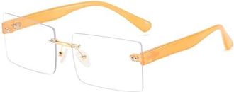 Generic Lunettes de soleil de luxe sans monture pour femmes hommes mode vintage rivets lunettes dextérieur été voyage lunettes Uv400, Orange transparent, Tail
