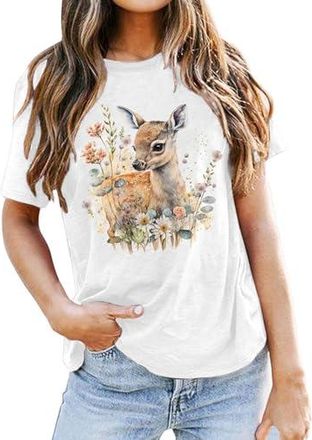 Generic T-shirt d&eacute;contract&eacute; &agrave; manches courtes pour homme avec imprim&eacute; t&ecirc;te de cerf, t-shirt &agrave; col rond confortable pour la vie quotidienne, le printemps, l&eacute;t&eacute;