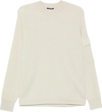 C.P. Company C.p. Company - Pull &agrave; col rond avec logo appliqu&eacute; et finitions c&ocirc;tel&eacute;es - Homme - Pulls - Beige - Taille: S