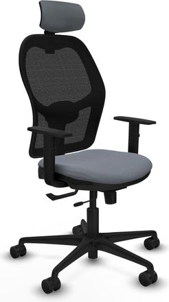 Piqueras y Crespo Ergonomischer B&uuml;rostuhl, Grau, 1D-Armlehnen, h&ouml;henverstellbare Lendenwirbelst&uuml;tze und Kopfteil, h&ouml;henverstellbar und neigbar, Schwarz/Grau
