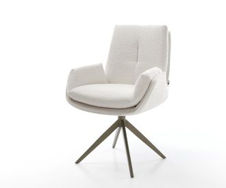 DELIFE Drehstuhl Clea-Flex Boucl&eacute; Creme-Wei&szlig; Kreuzgestell breit Effektfinish Titan 360&deg; drehbar Wippfunktion, Esszimmerst&uuml;hle