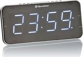 Roadstar CLR-2615 Uhrenradio/Radiowecker im schlanken Design, mit großem LED-Display, Zwei Weckzeiten und Schlaf Timer, 20 Senderspeicher, Radio-Tuner, schwarz