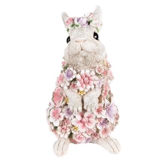 Clayre & Eef Figur Kaninchen 16x13x25 cm Rosa Polyresin Blumen Wohnaccessoires